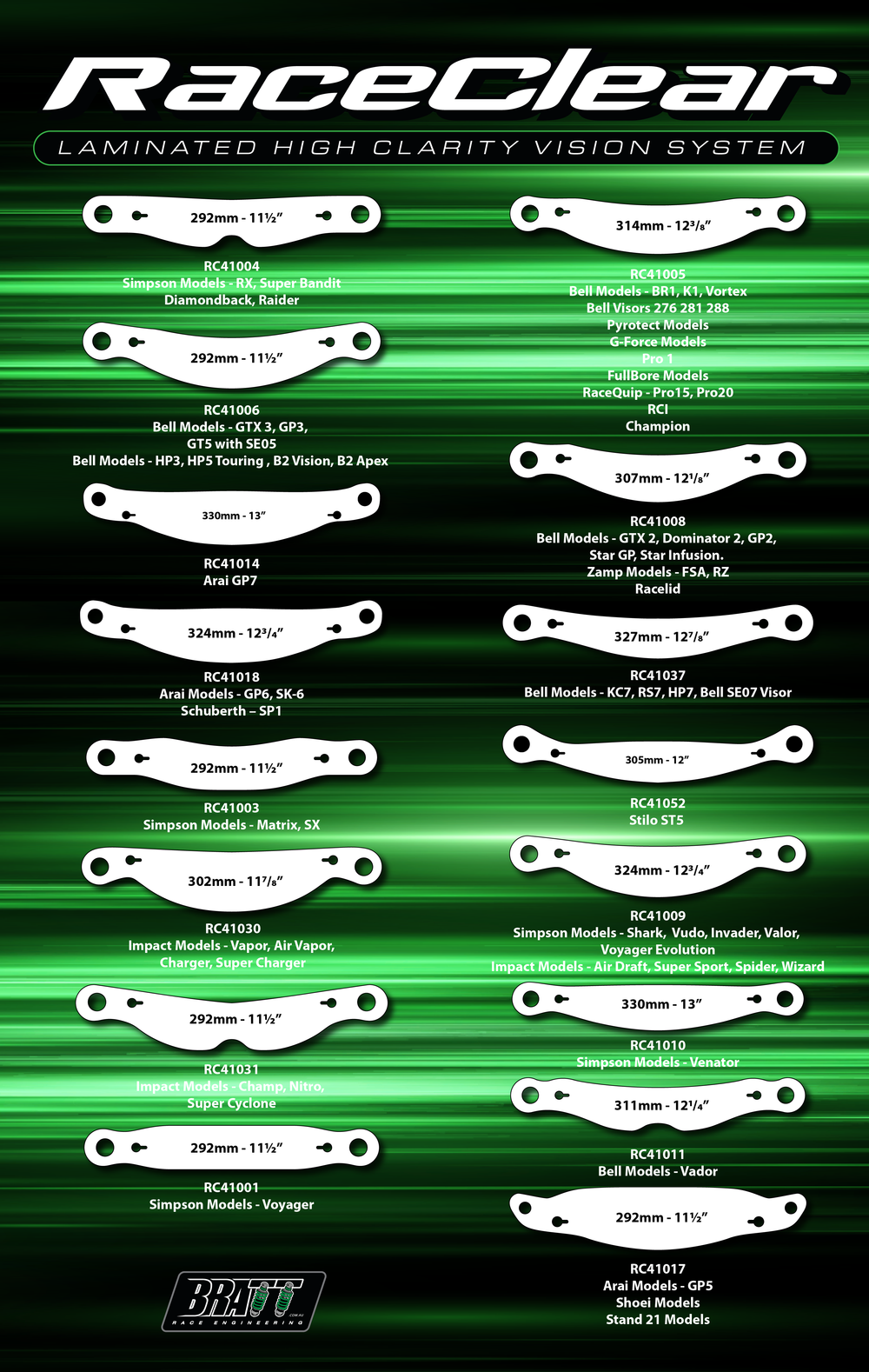 RaceClear Tear Offs Part Lookup – Bratt Race Engineering and RaceClear ...